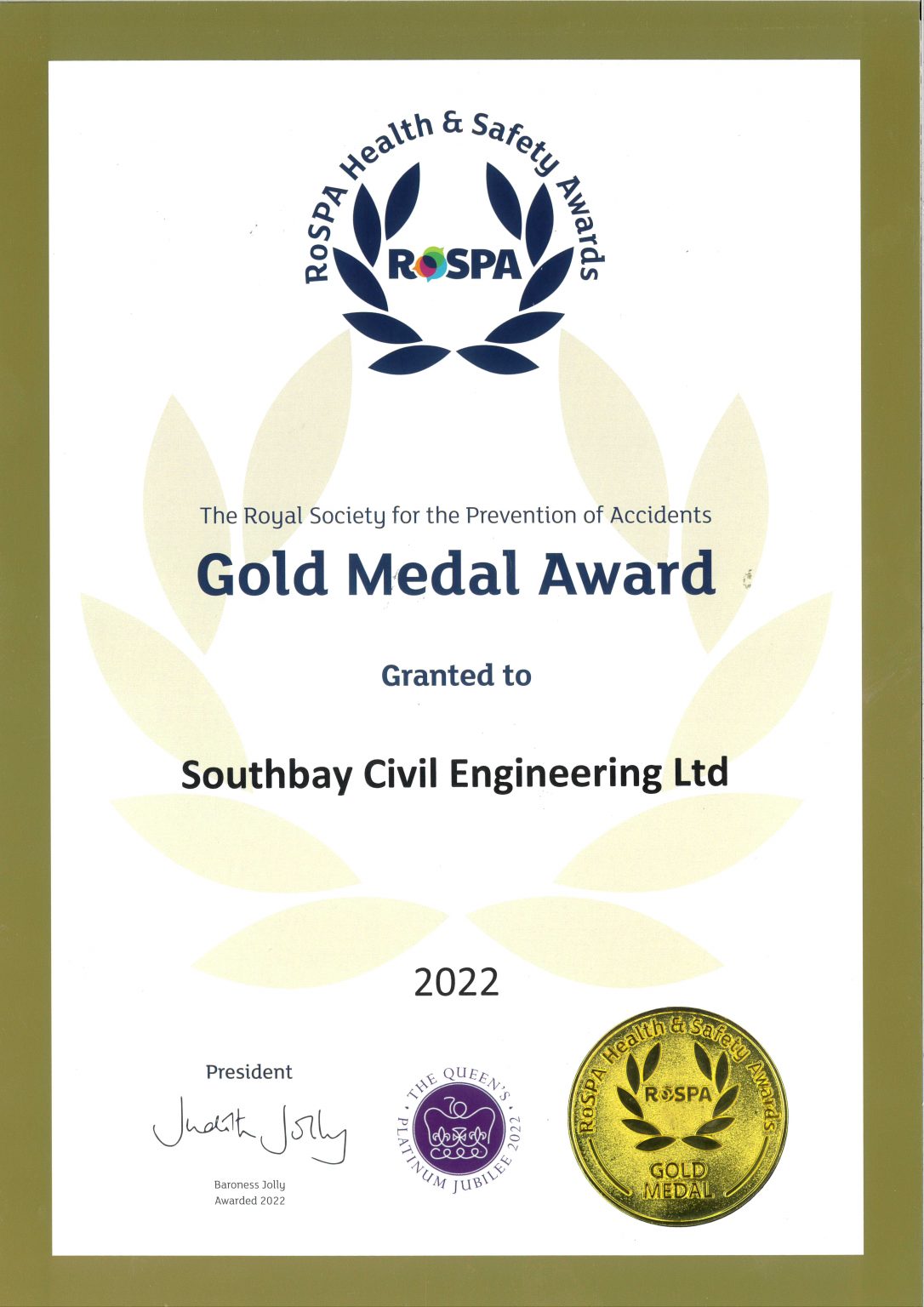 RoSPA Gold Award – Southbay Civil Engineering Ltd